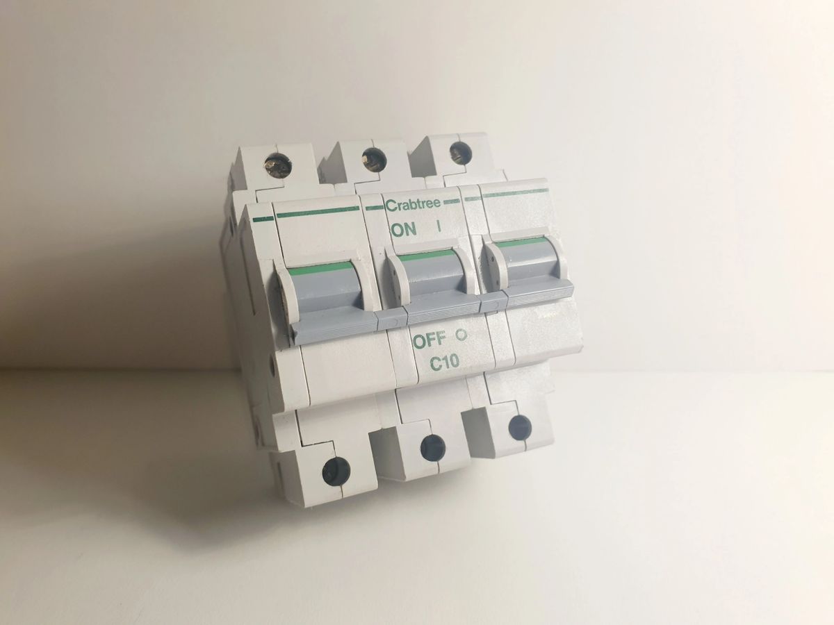 Crabtree Polestar 10a type C, 3 pole mcb, circuit breaker, 63C/10