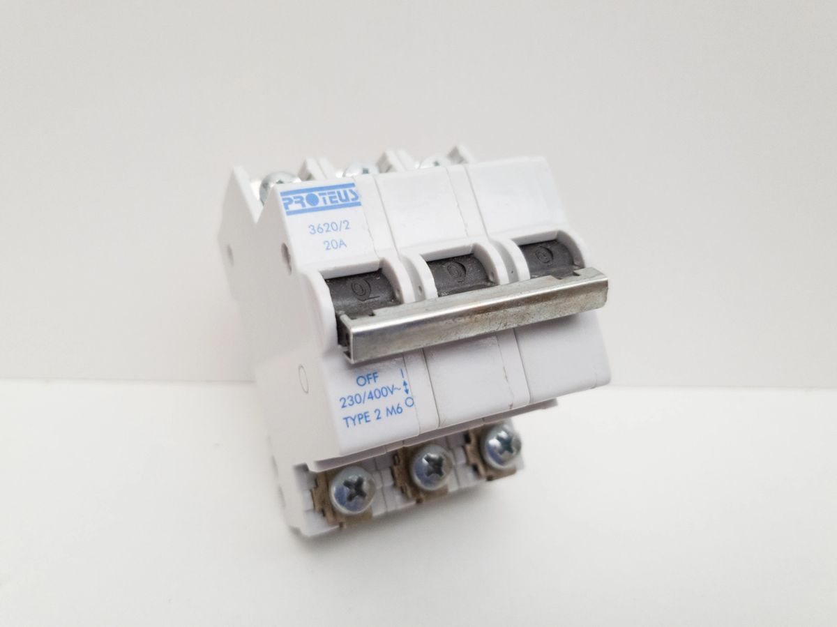 PROTEUS 3620/2 20A, 3 pole type 2, MCB, circuit breaker, M6, NEW