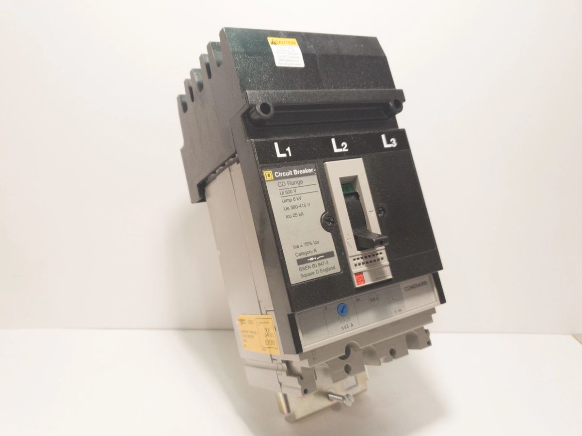 SQUARE D 50A TO 63A ADJUSTABLE 3 POLE MCCB, CD RANGE CDAE34063 I-LINE