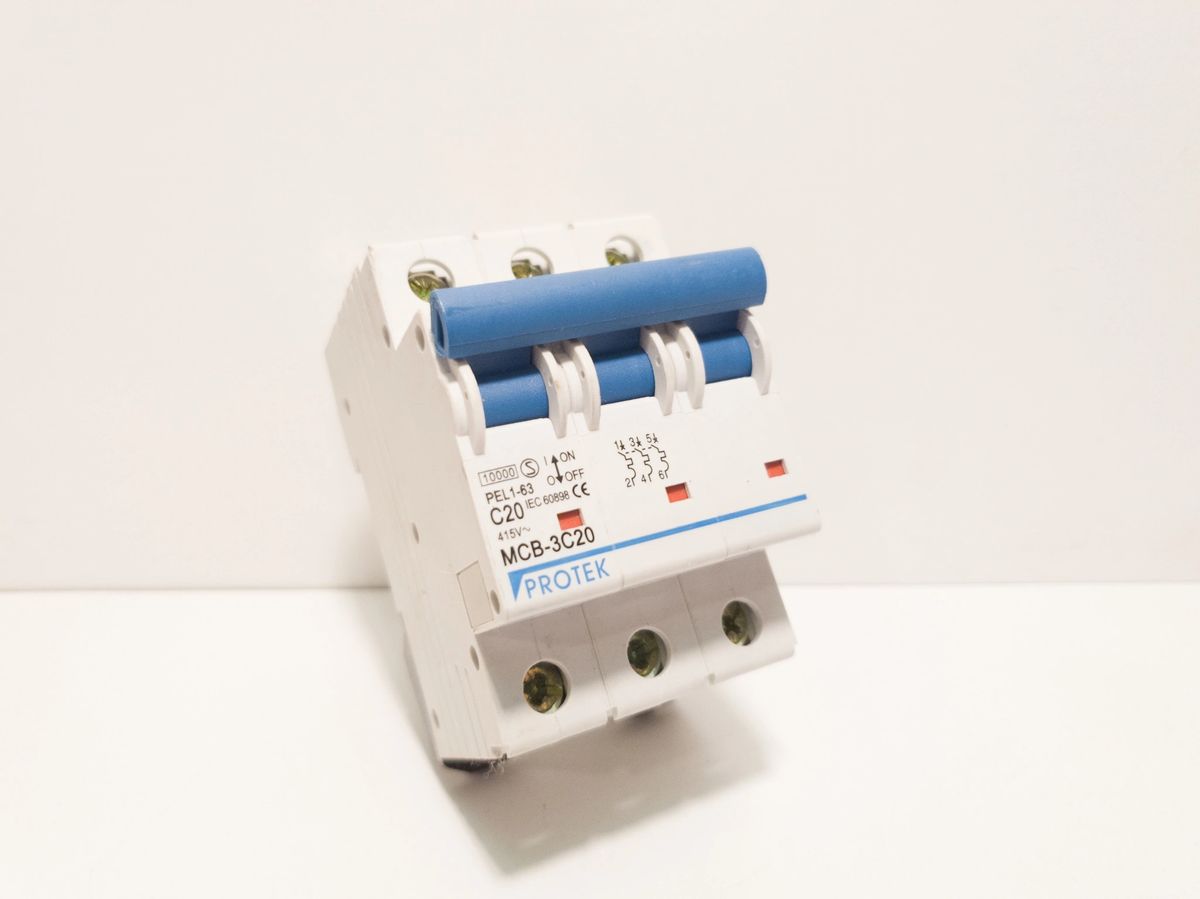 PROTEK PEL1-63 range, 20A 3 pole type C mcb, circuit breaker MCB-3C20, 10KA
