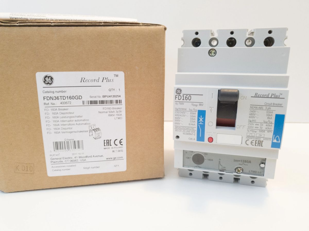 GE General Electric, Record Plus, FD160, 160A adjustable 3 pole MCCB ...