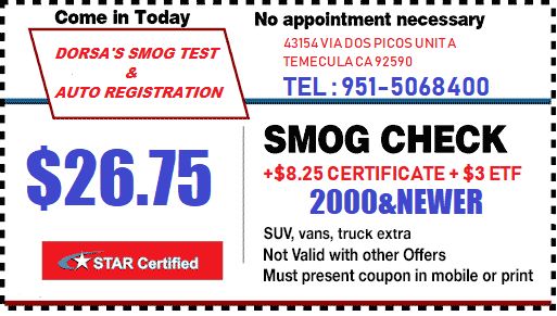 STAR SMOG CHECK ON 2000 & NEWER SEDAN CARS