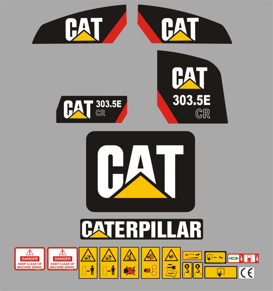 Caterpillar 303.5E CR Mini Digger Replacement decals.