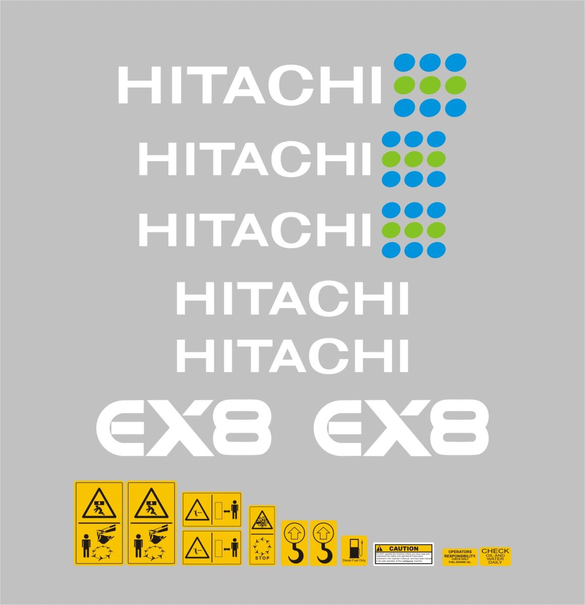 Hitachi EX8-2 Mini Digger Decal Set.