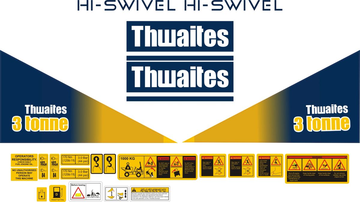 Thwaites 3 Tonne Dumper decal set with yellow fade