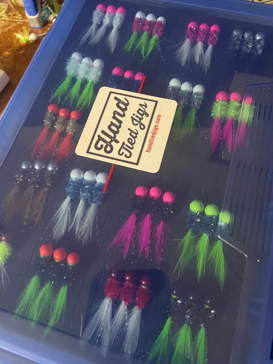 Jig box with 51 jigs from Hand Tied Jigs