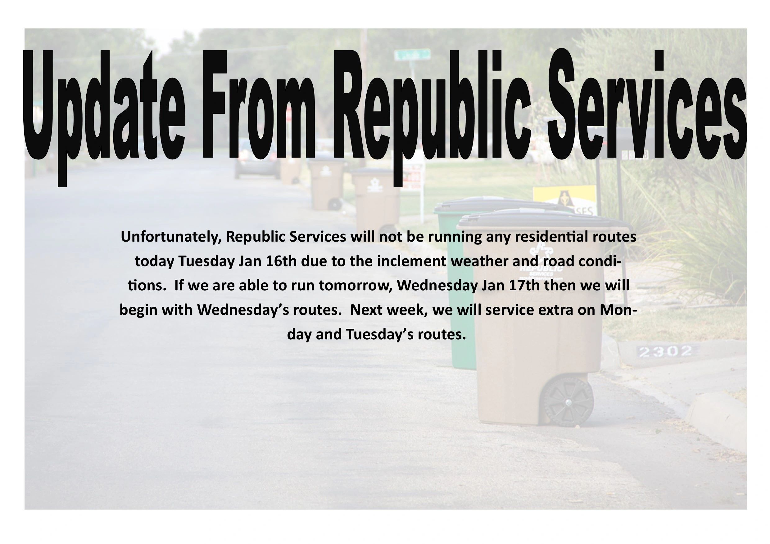 Update from Republic Additional Delay