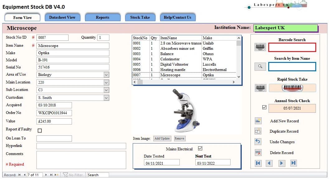 Chemical & Equipment stock control software starter pack