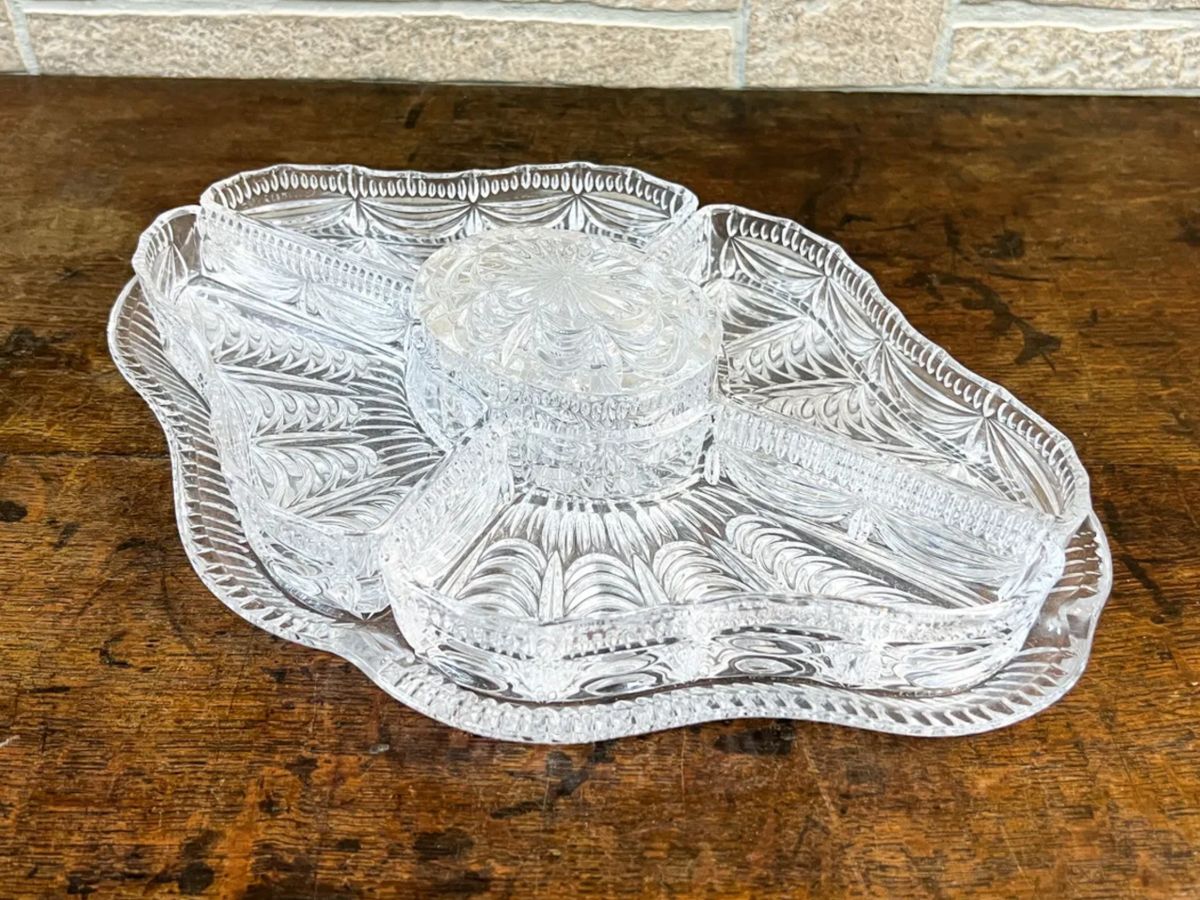 Antique Crystal Relish Tray with Glass Inset Dishes