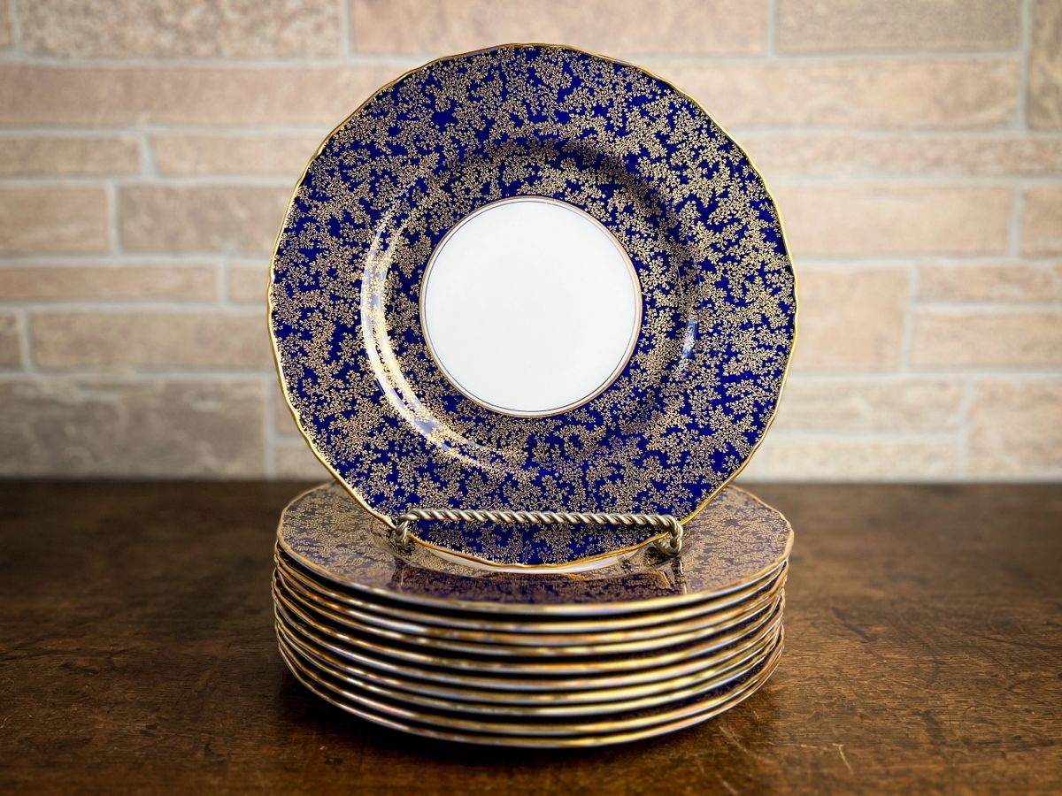 Vintage Cobalt Blue Royal Worcester Bone China Dinner Plates, England C ...