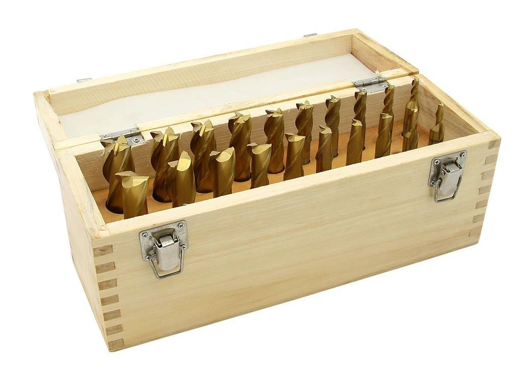 End Mill Set, 20 Pieces 2 & 4 Flute, TiN Coated HSS No. 20SEMTIN-A