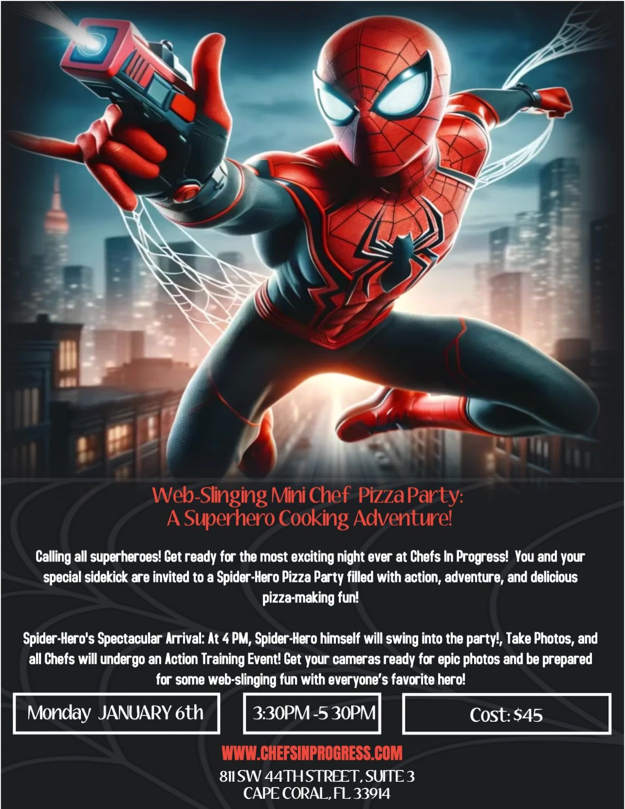 Mini Chef Special Event: Spider-Man Superhero Training & Pizza Party!