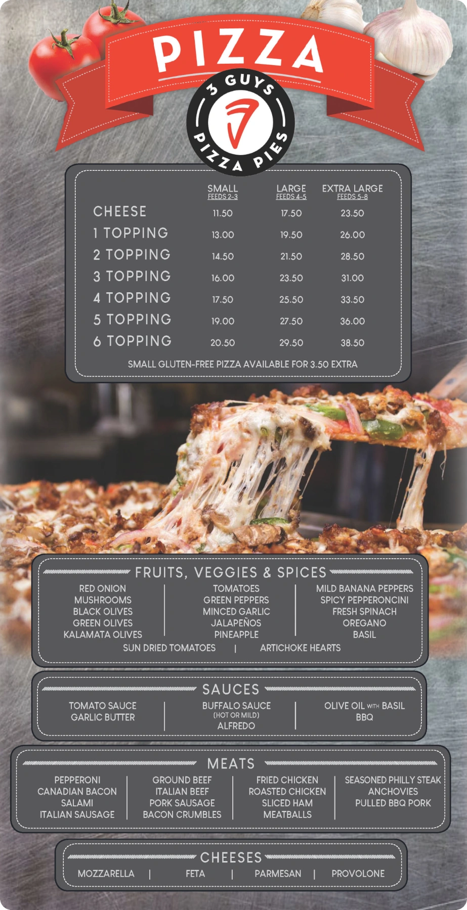 Three Guys Pizza Pies - Menu