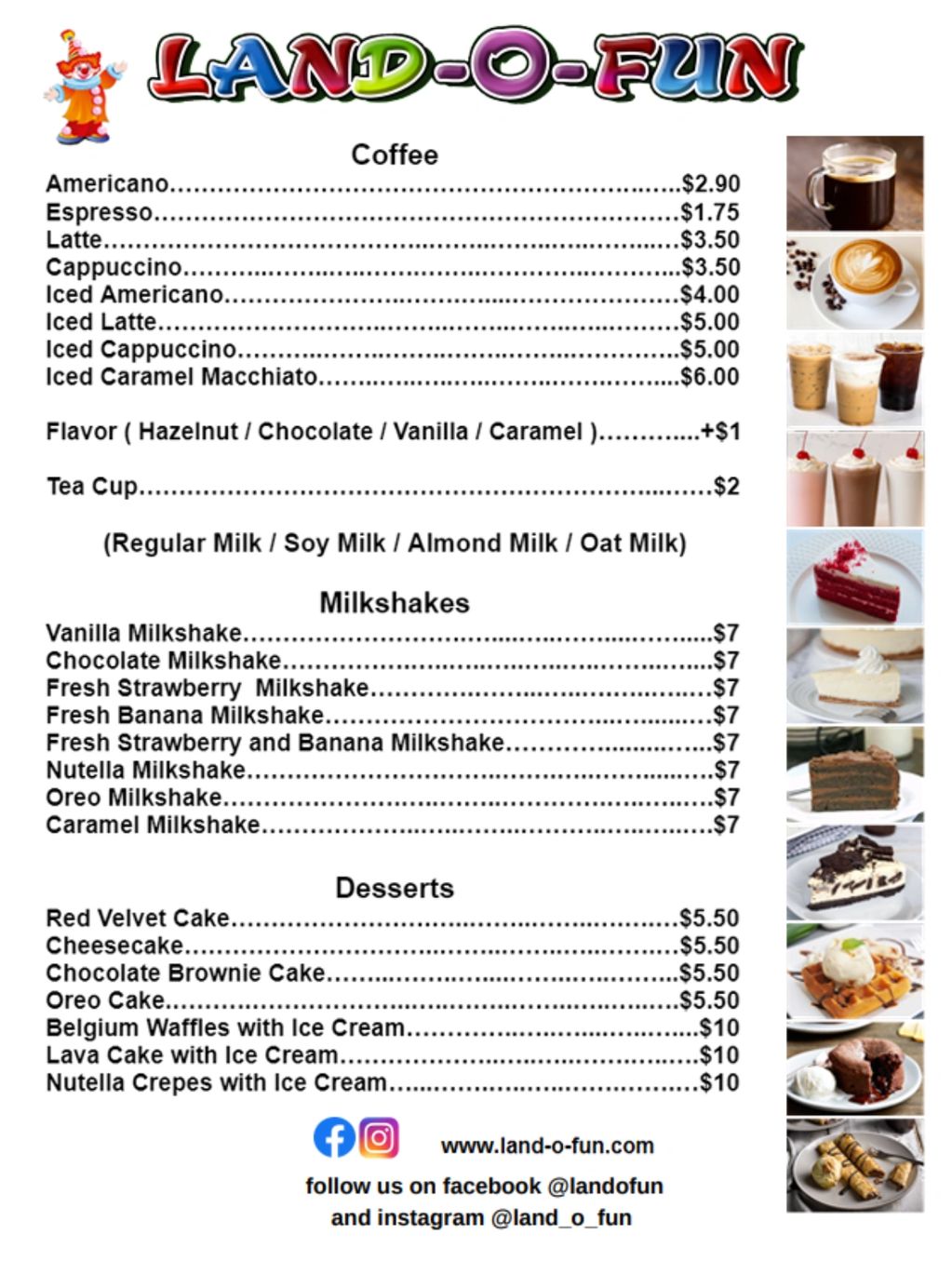 Land-O-Fun - Food Menu
