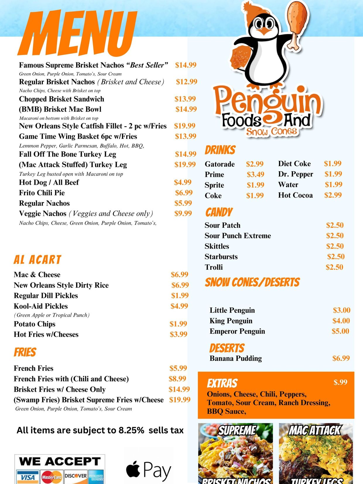 Menu | Penguin Foods and Snow Cones