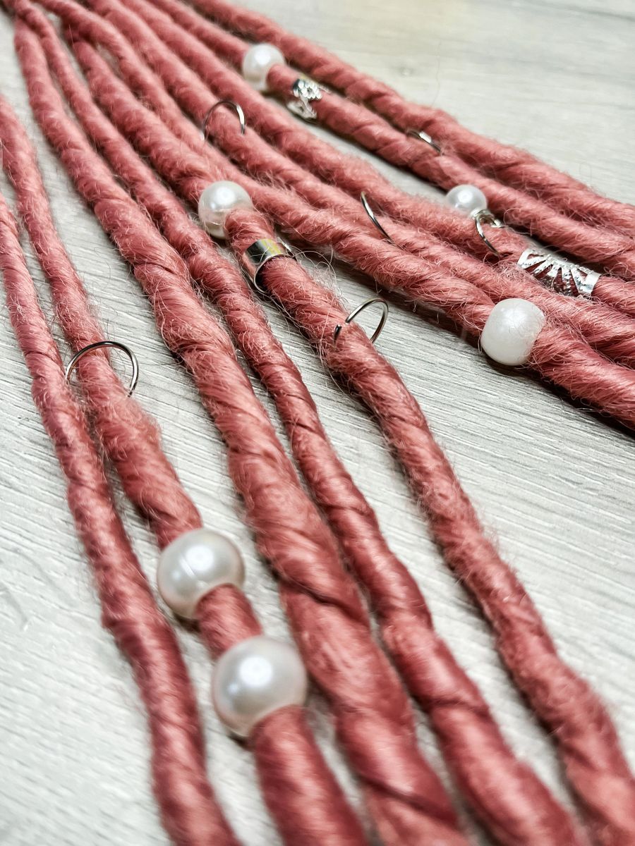 Beaded Baby Pink Dreadlock Extensions