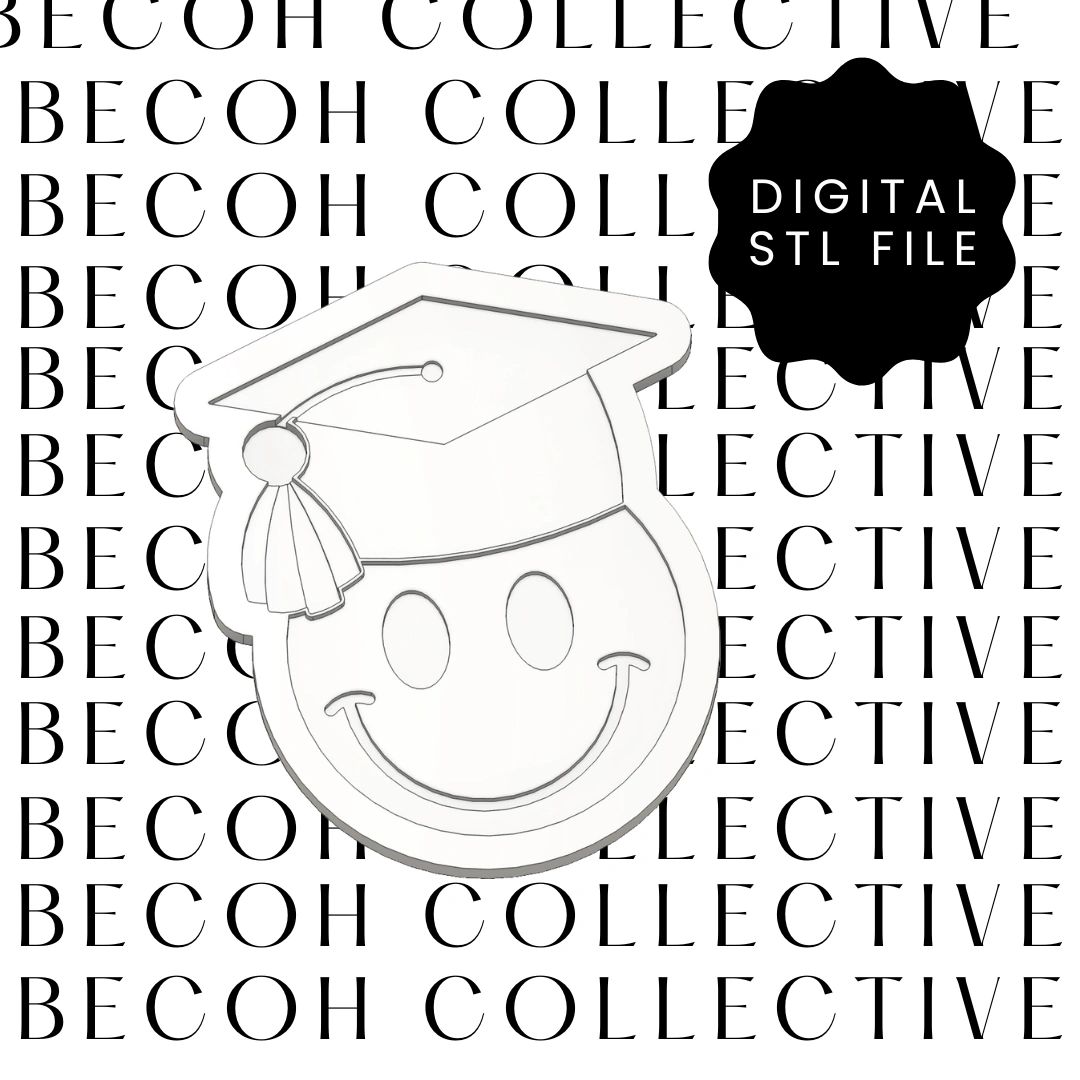 Digital STL File Smiley Face with Grad Cap Cookie Stamp & Cutter