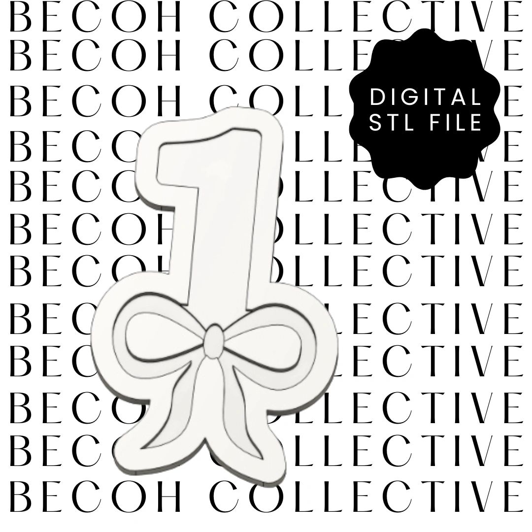 Digital STL File Number 1 with Bow Cookie Stamp & Cutter