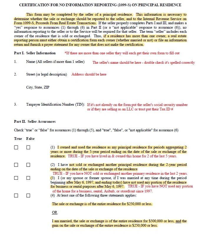 Certificate For No Information Form ("True or False Form")