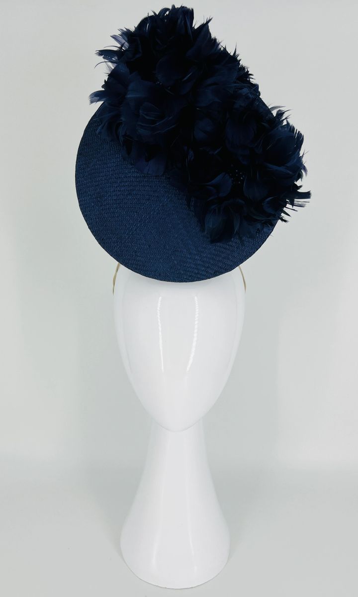 Miranda - Large Navy Blue Parisisal Percher with Handmade Feather Flowers