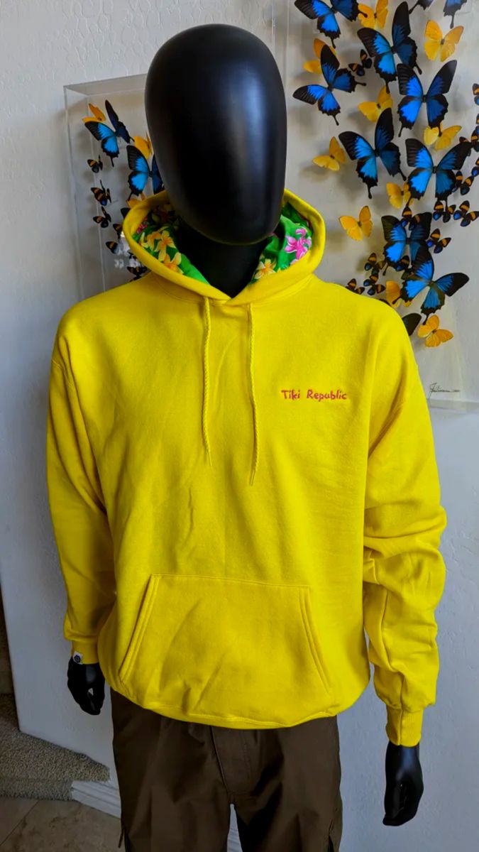 XL Hoodies (yellow / green yellow plumeria fabric / fusia embroidery)