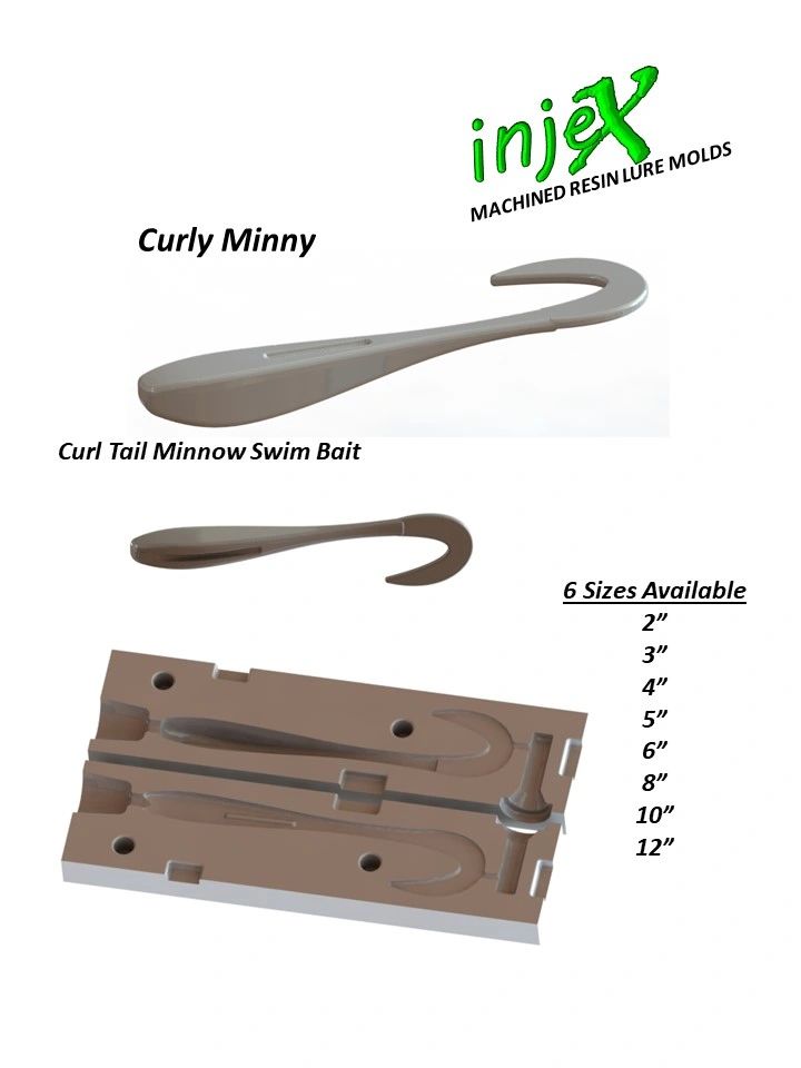 InjeX Injection Mold - Curly Minny Swim Bait (2", 3", 4", 5", 6", 8 ...