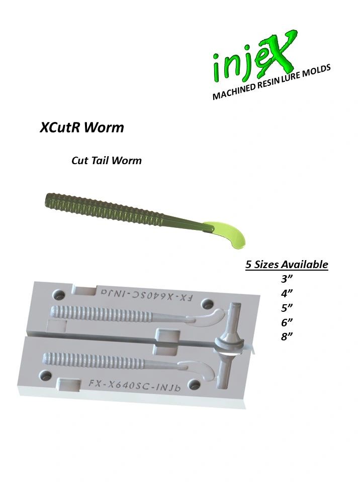 InjeX Injection Mold - XCutR Cut Tail Worm (3", 4", 5", 6", 8") X630 ...