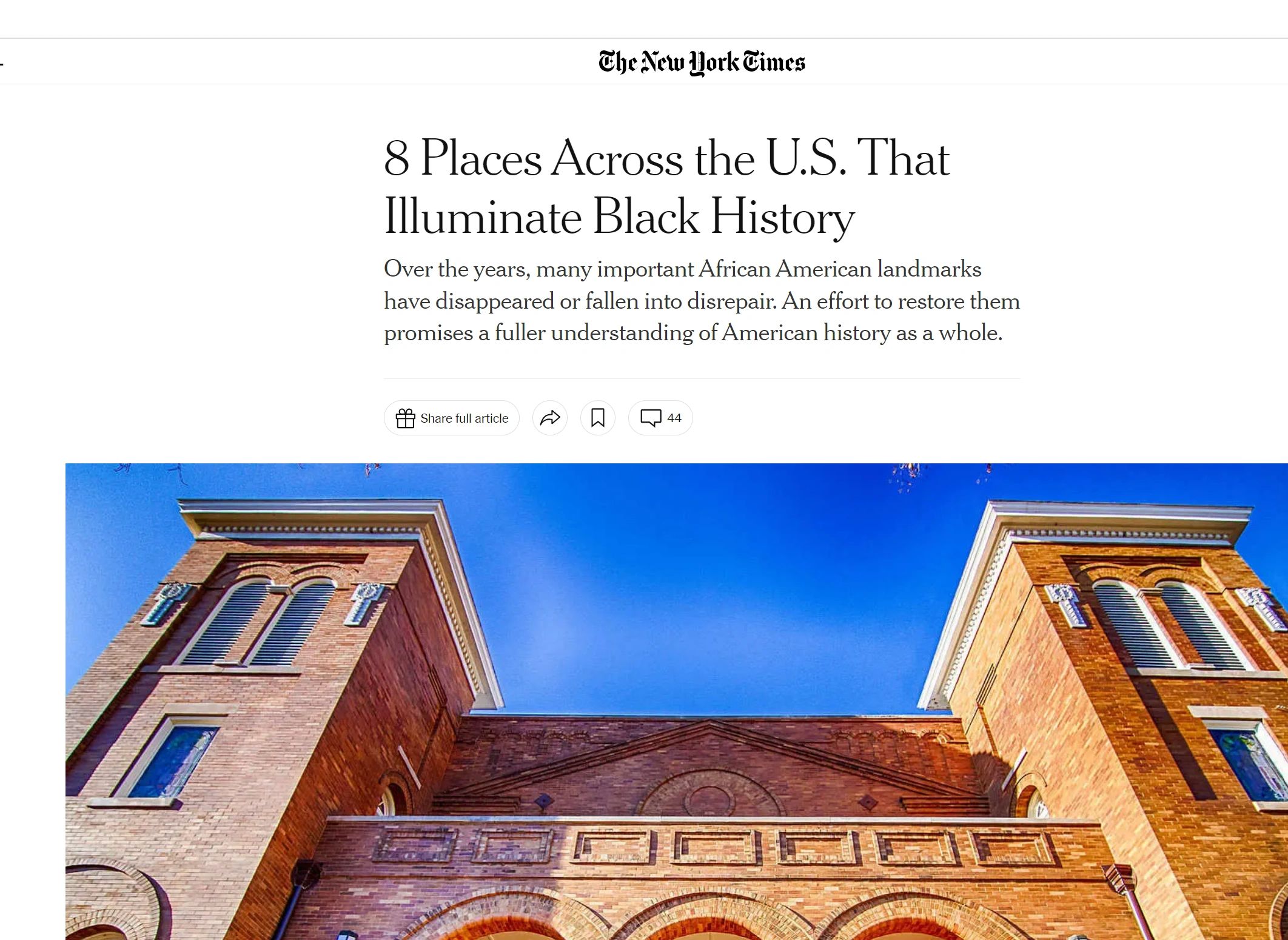 8 Places Illuminate Black History (New York Times 2023)
