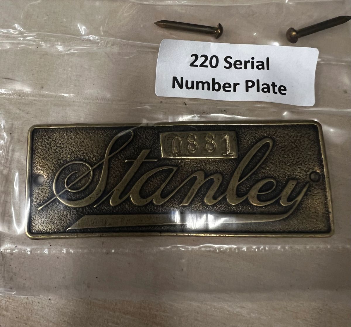 220 - Stanley Serial Number Plate NUMBERED