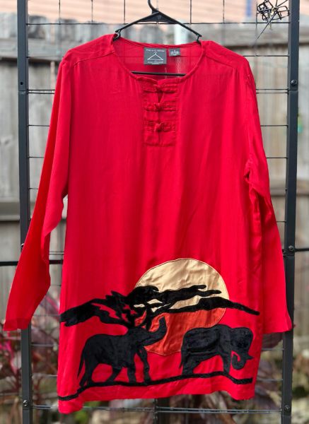 VINTAGE Anthony Mark Hankins Red Sunset Elephant Tunic (458)