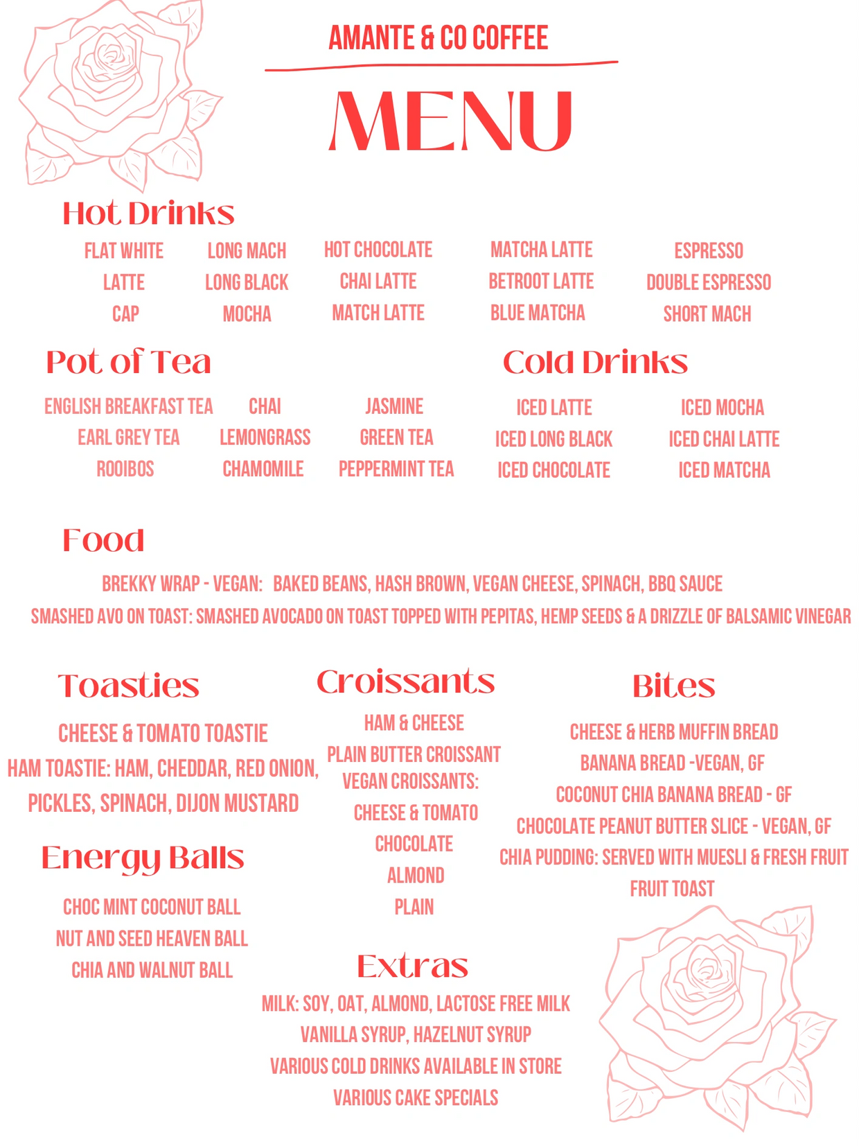 Menu | Amante & Co Coffee