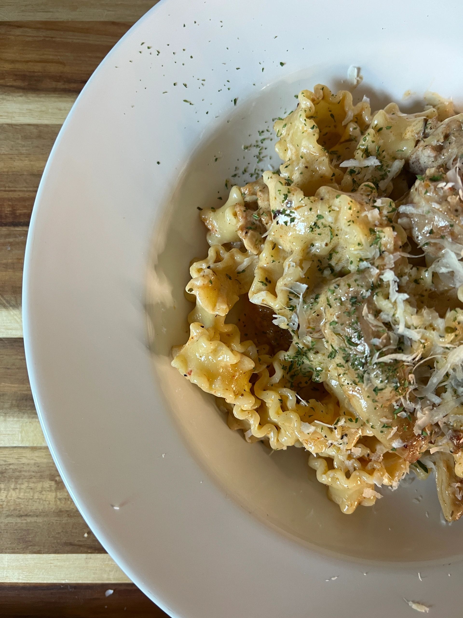 A Trip Down Memory Lane: Creamy Chicken & Sausage Mafaldine Pasta