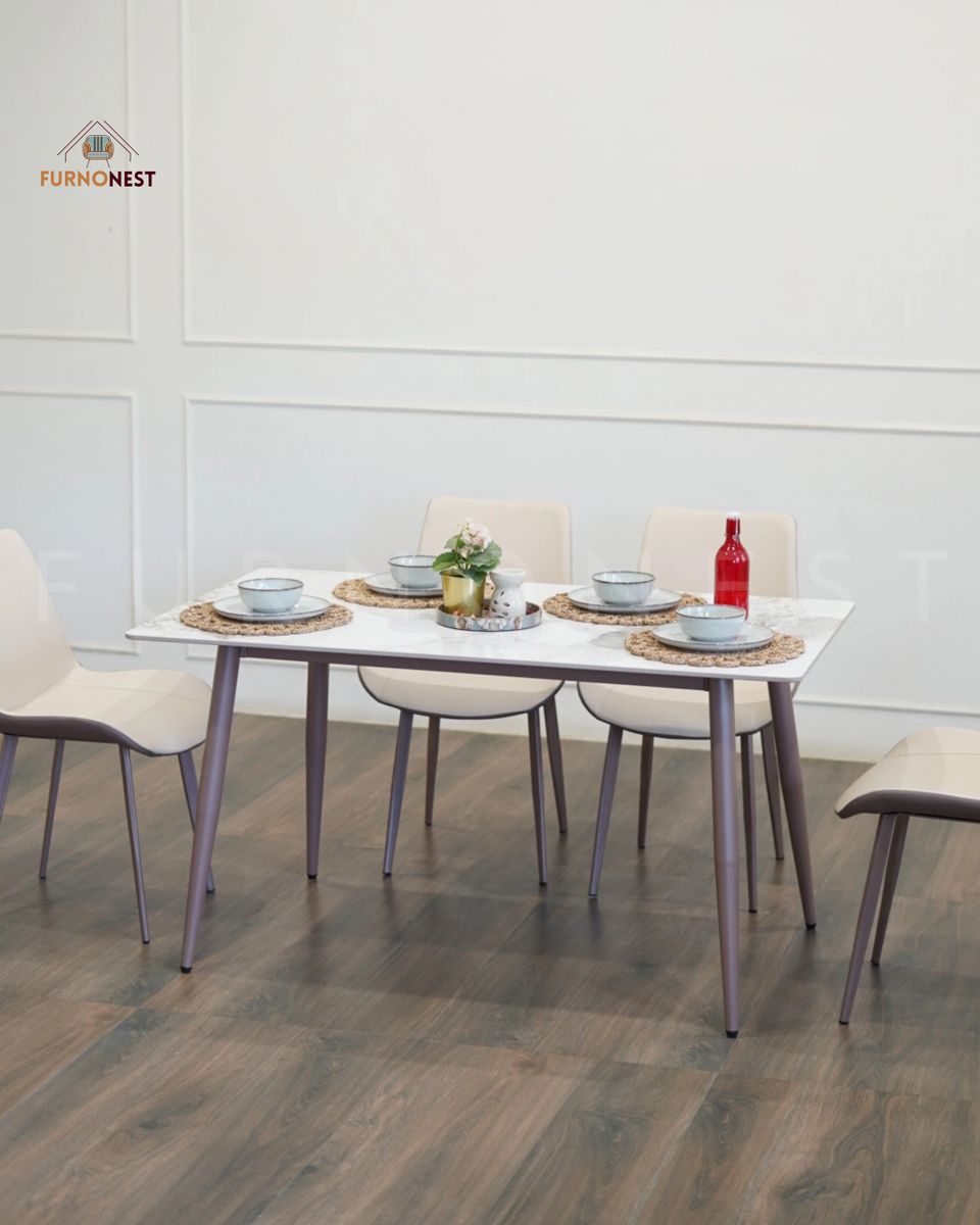 MARC MODERN SLATE DINING TABLE SET 4 SEATER WITH METAL BASE - PANDORA