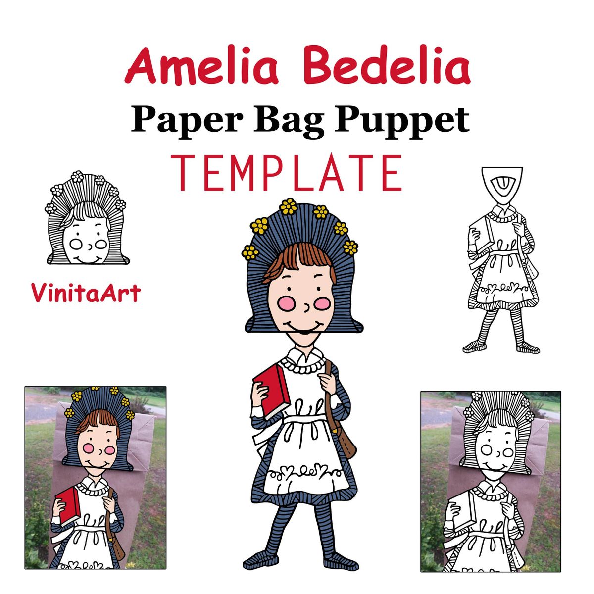 Amelia Bedelia paper craft puppet template