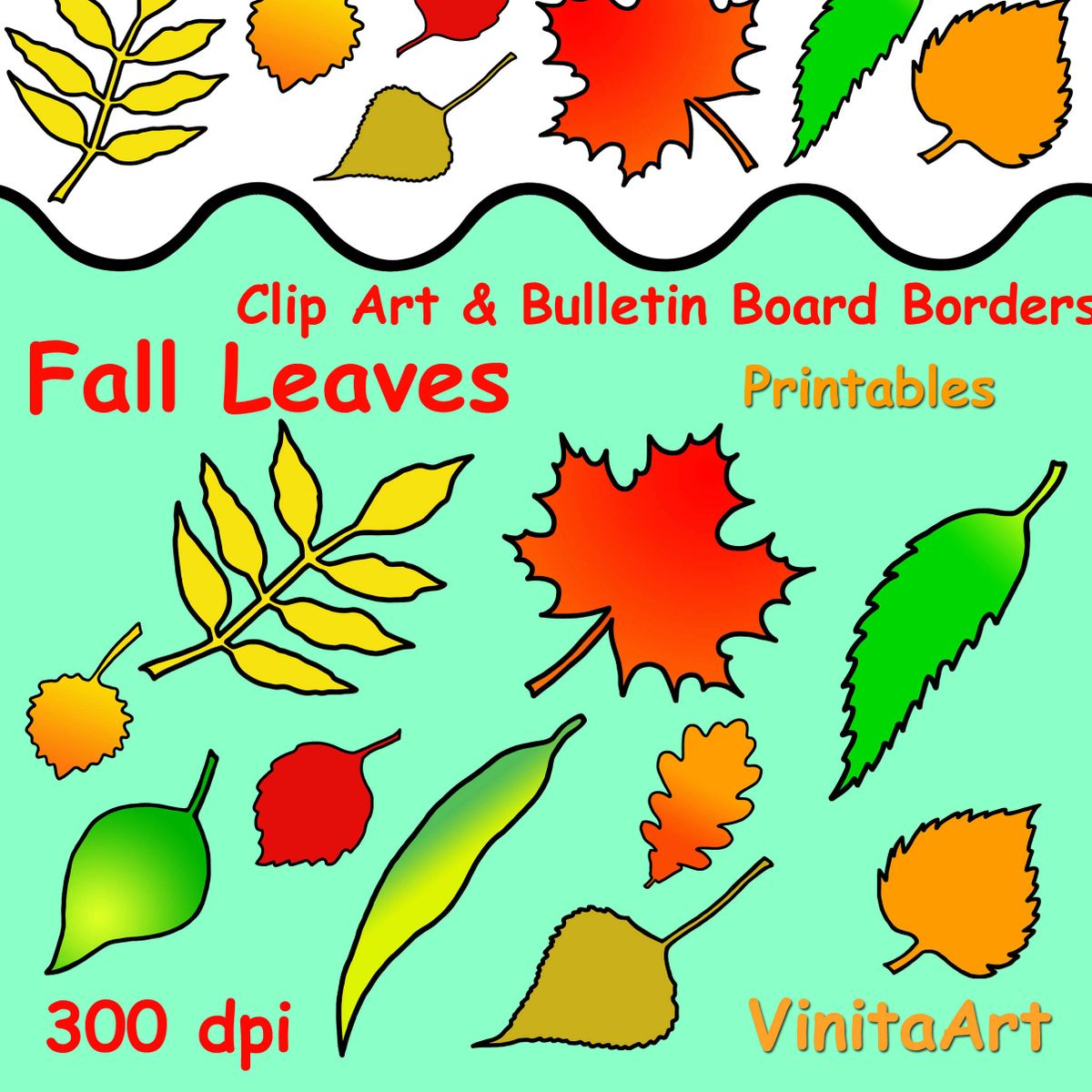 Fall Leaves clip art, classroom decor & Bulletin board borders