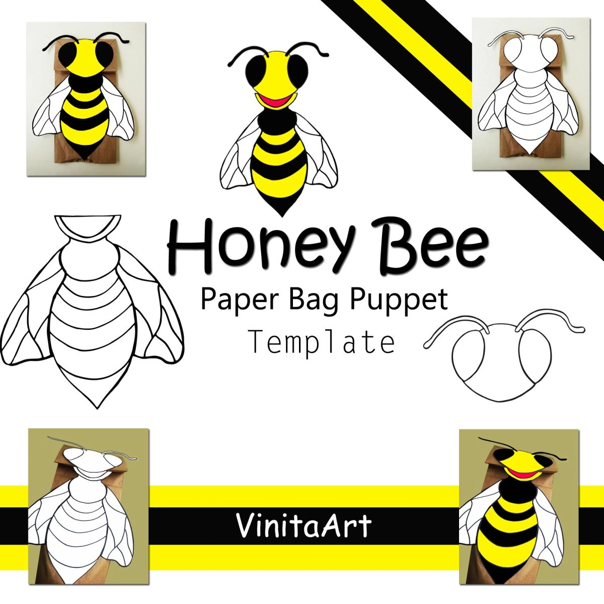 Honey Bee Paper Craft puppet template