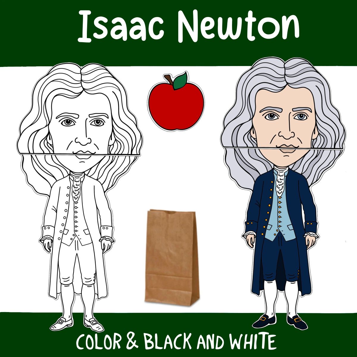 Isaac Newton Paper Bag Puppet: Scientist Biography Craft Activity