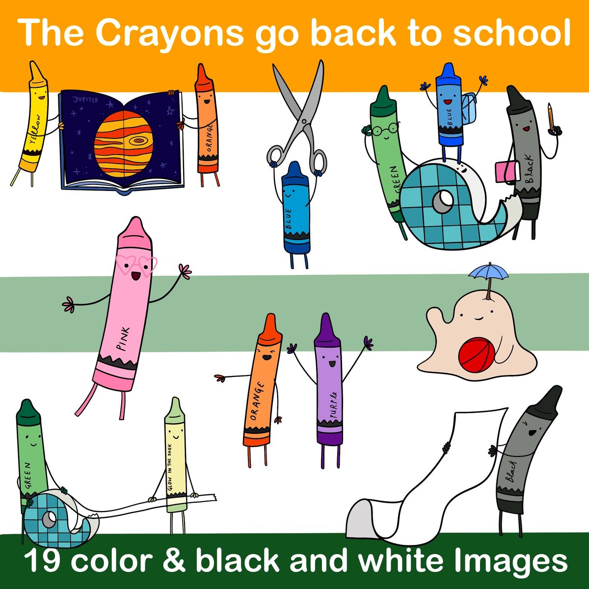 The crayons go back to school storybook clipart