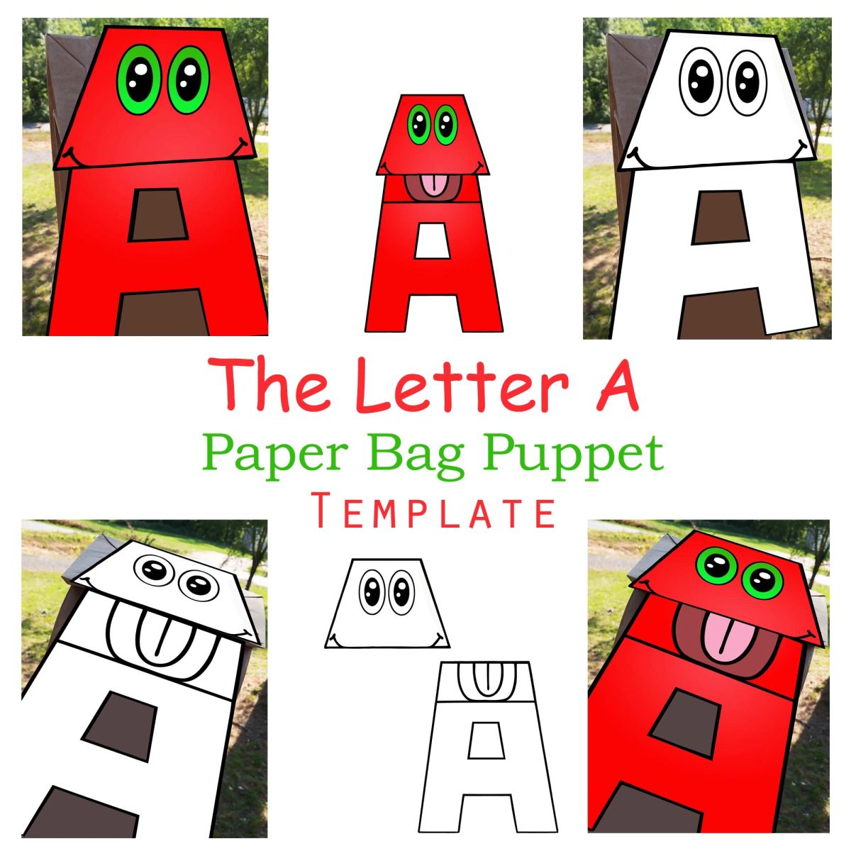 Letter A Paper Bag Puppet Template