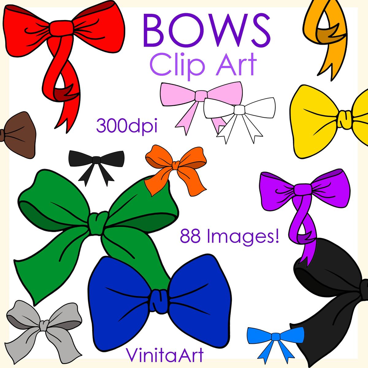 Bows clipart, digital download, hair bows, bow ties, present bows ...