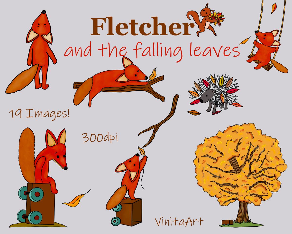 Fletcher and the Falling Leaves, storybook clipart, 19 color and 19 ...