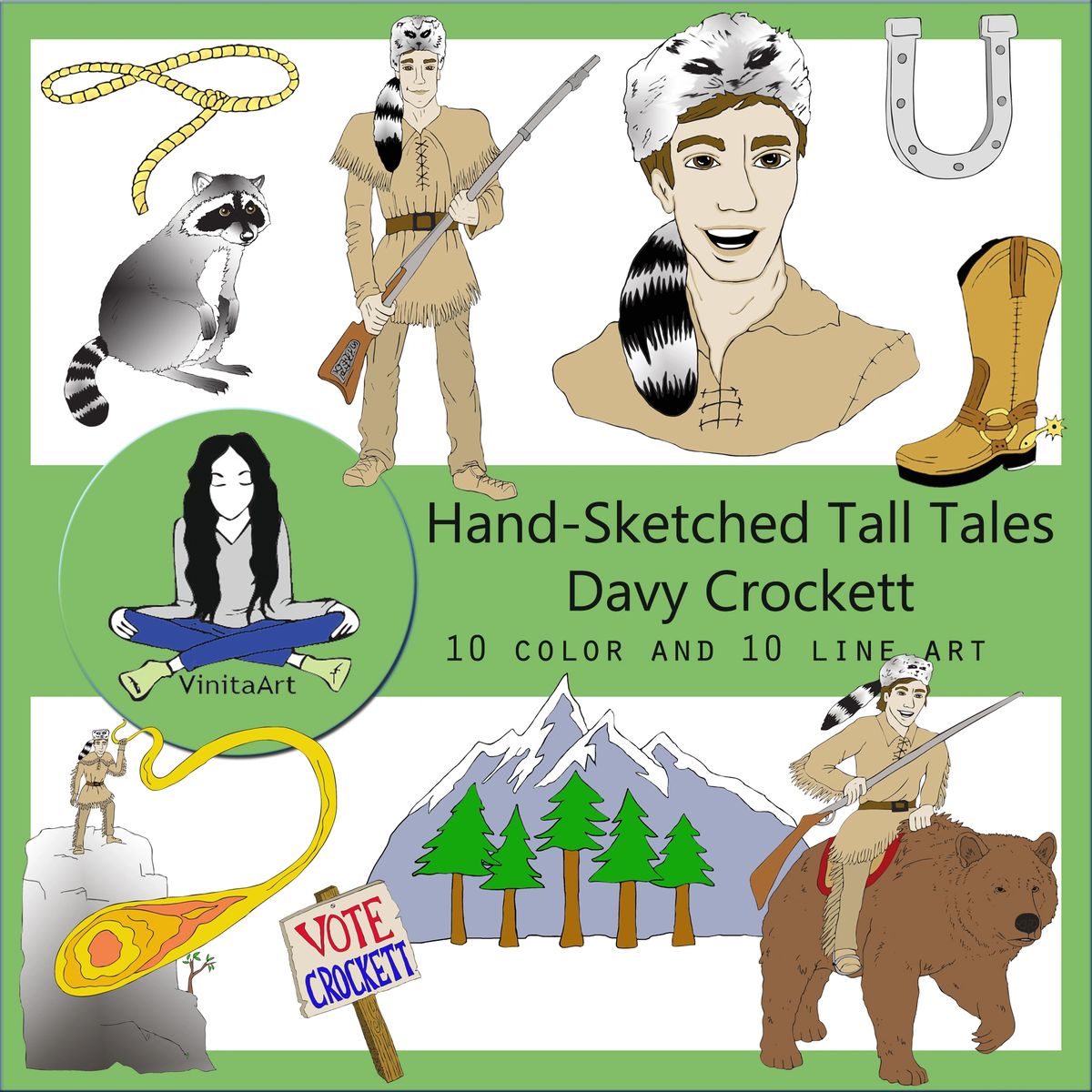 Davy Crockett Tall Tales Clip Art Clipart