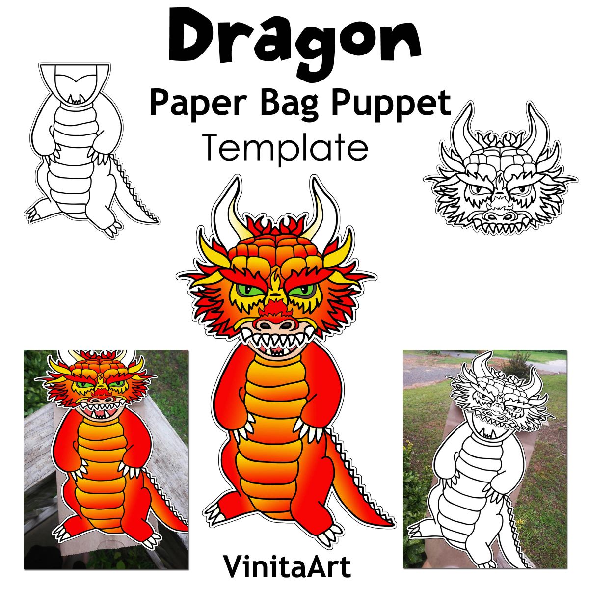 Dragon Puppet Paper Craft Template