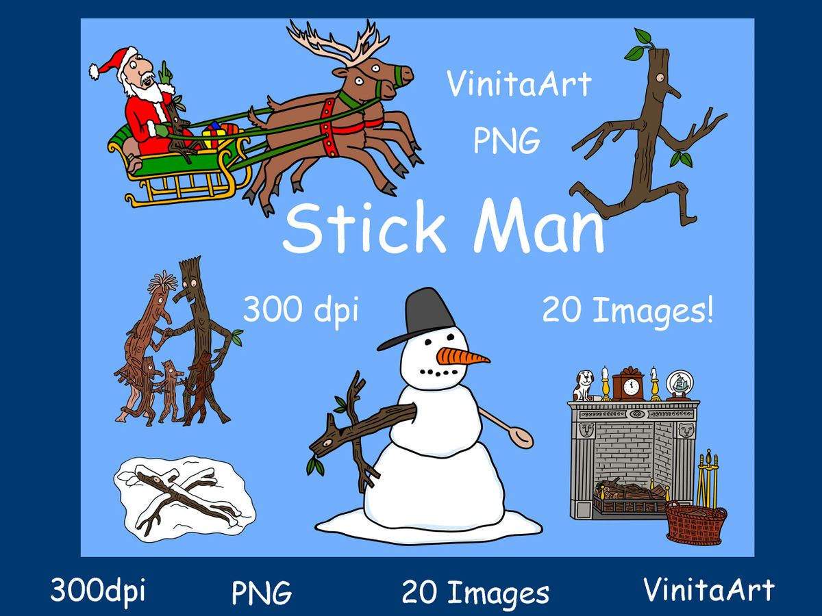 Stick Man storybook clipart, Christmas, digital download