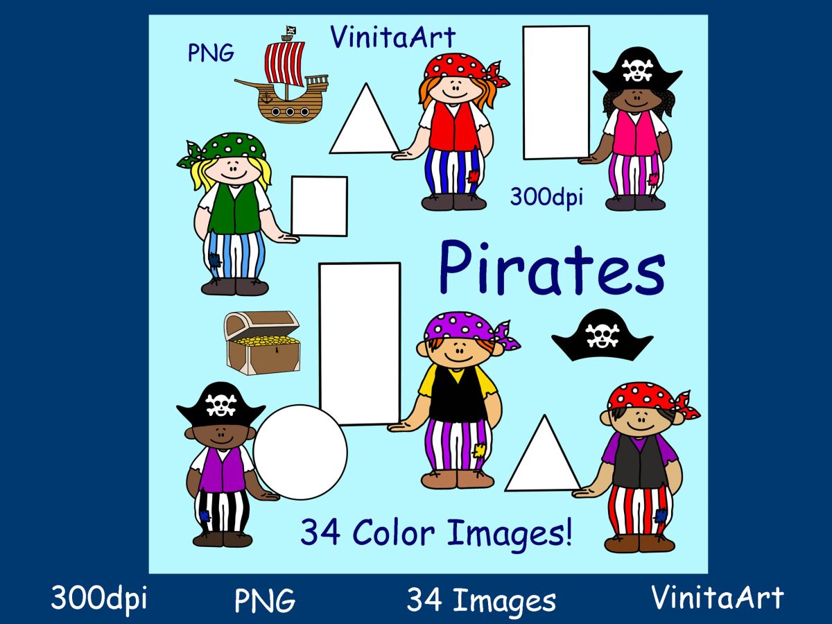 Pirate clipart, pirate kids, digital downloads, pirate shapes ...