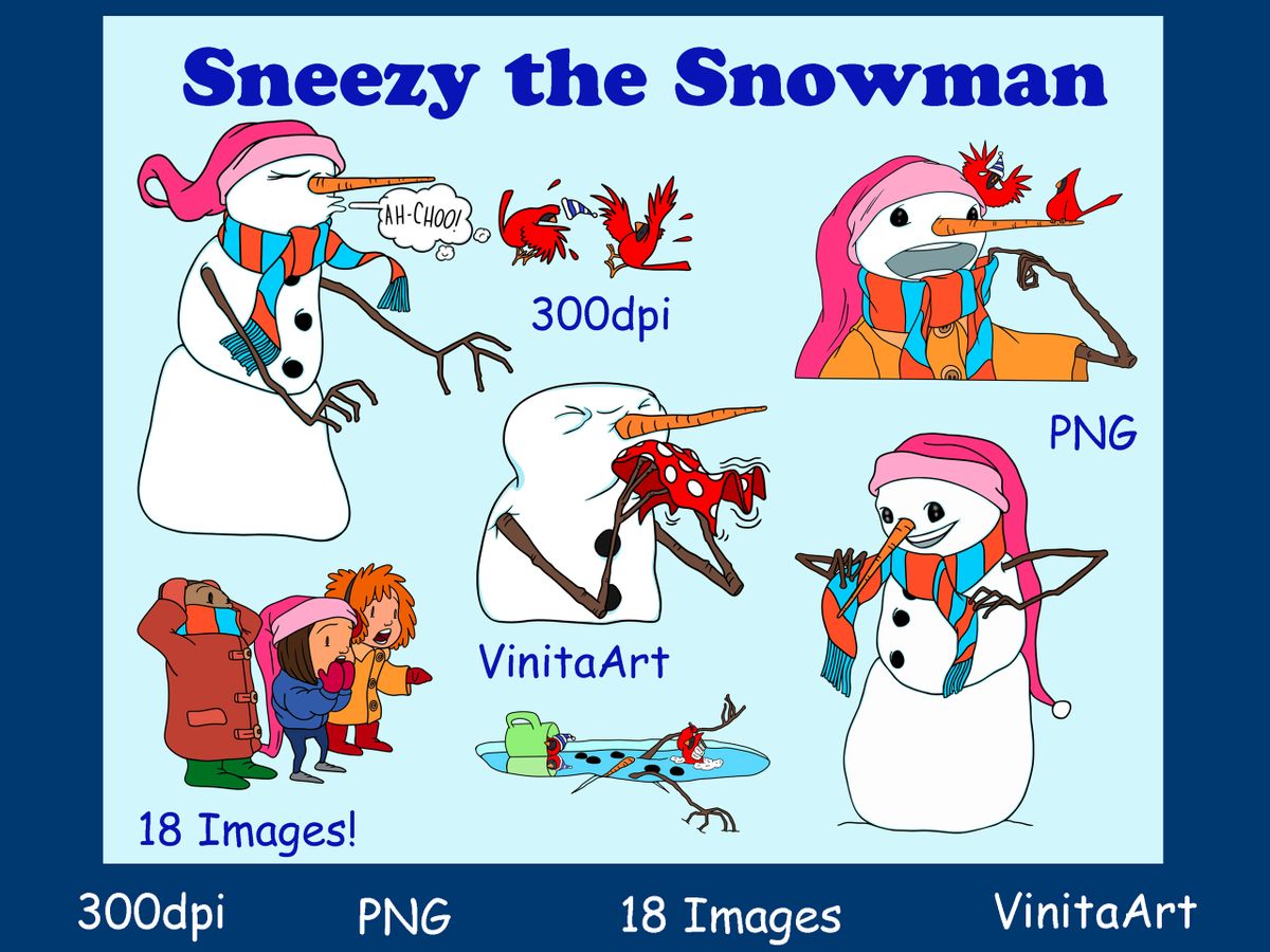 Sneezy The Snowman, digital download, printable, storybook clipart ...