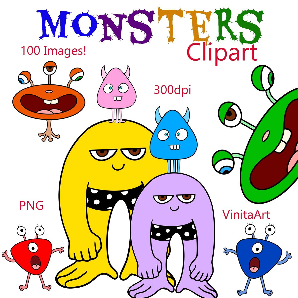 Monsters clipart, Aliens, digital download, Monster printables