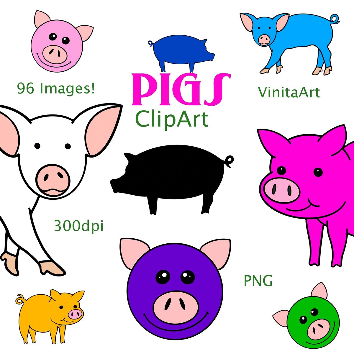 Pig clipart, pigs, printable, digital download, piggie