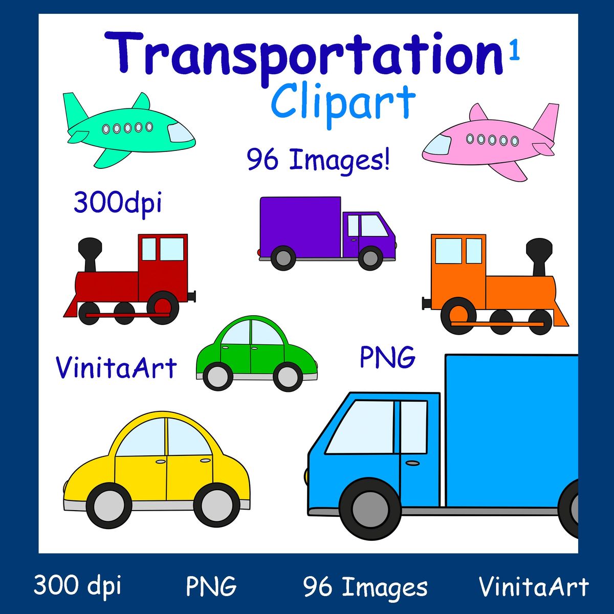 Transportation clipart, car, truck, plane, train 96 Images, Commercial use!