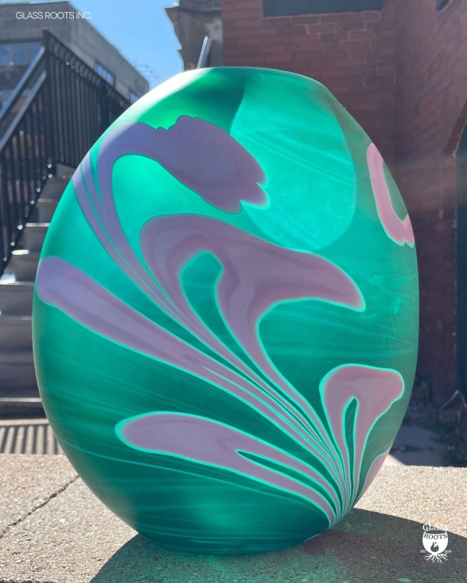 Blown Glass Sandblasted Opal Lavender Fern Eclipsis Vase